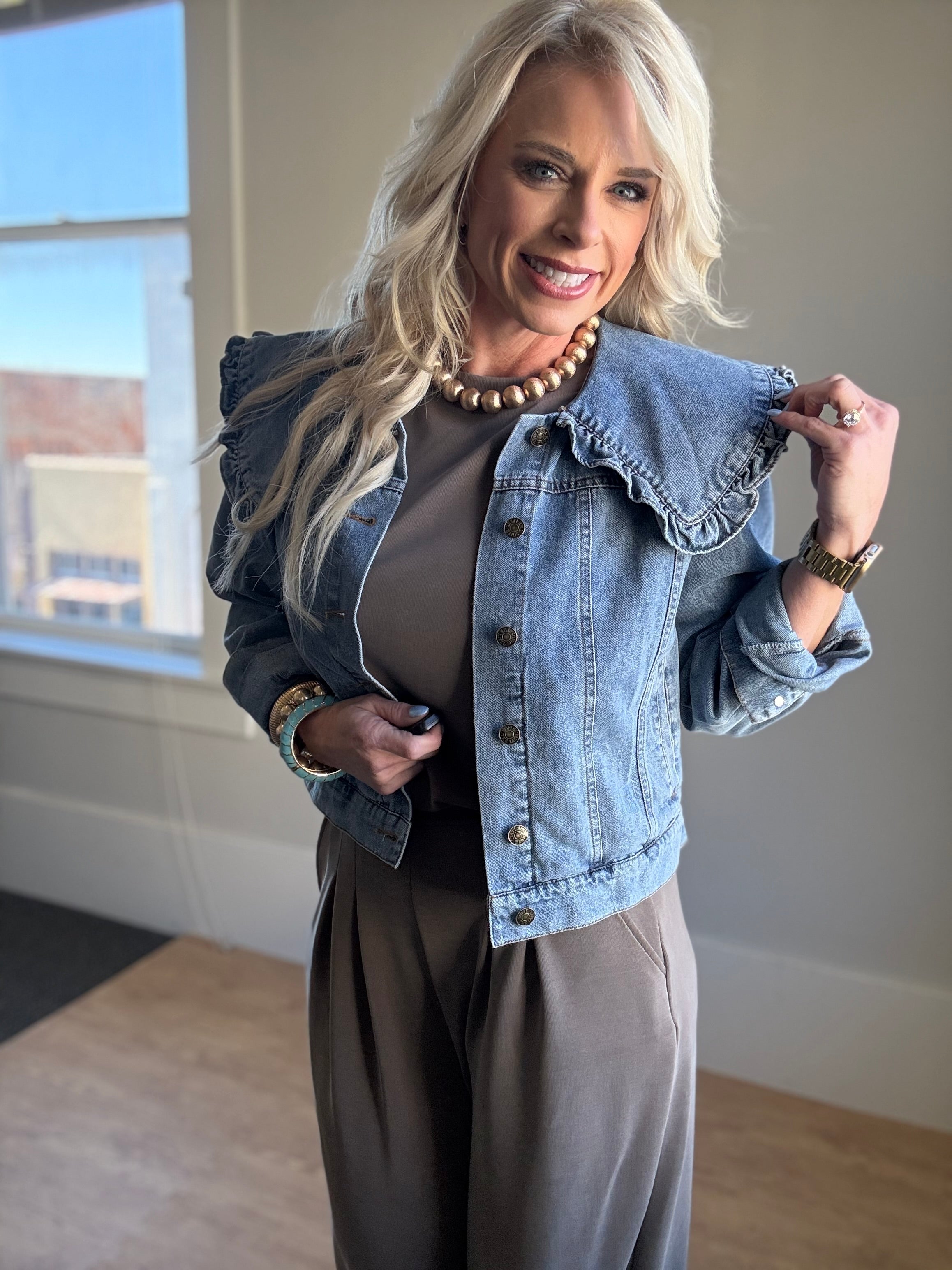 Denim Peter Pan Collar Jacket – Libby Louise