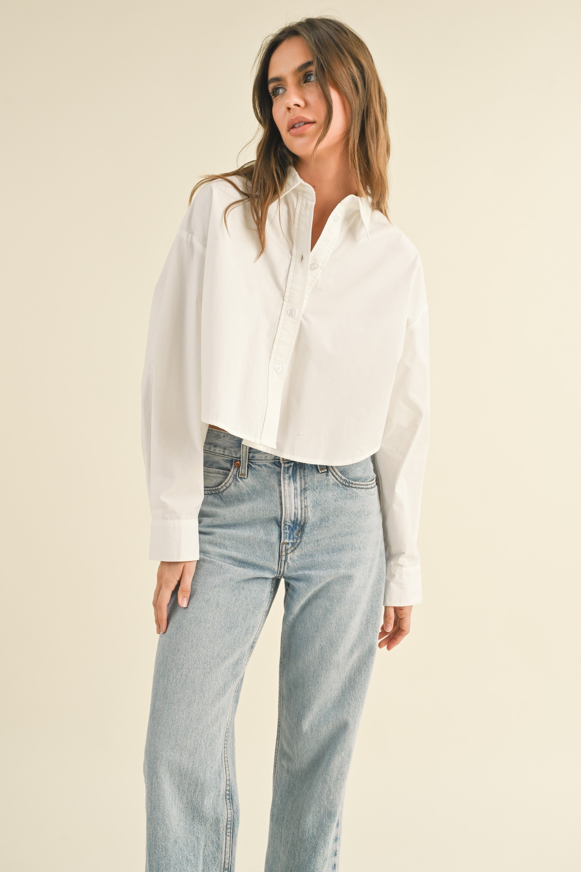 White Long Sleeve Cropped Button Down – Libby Louise